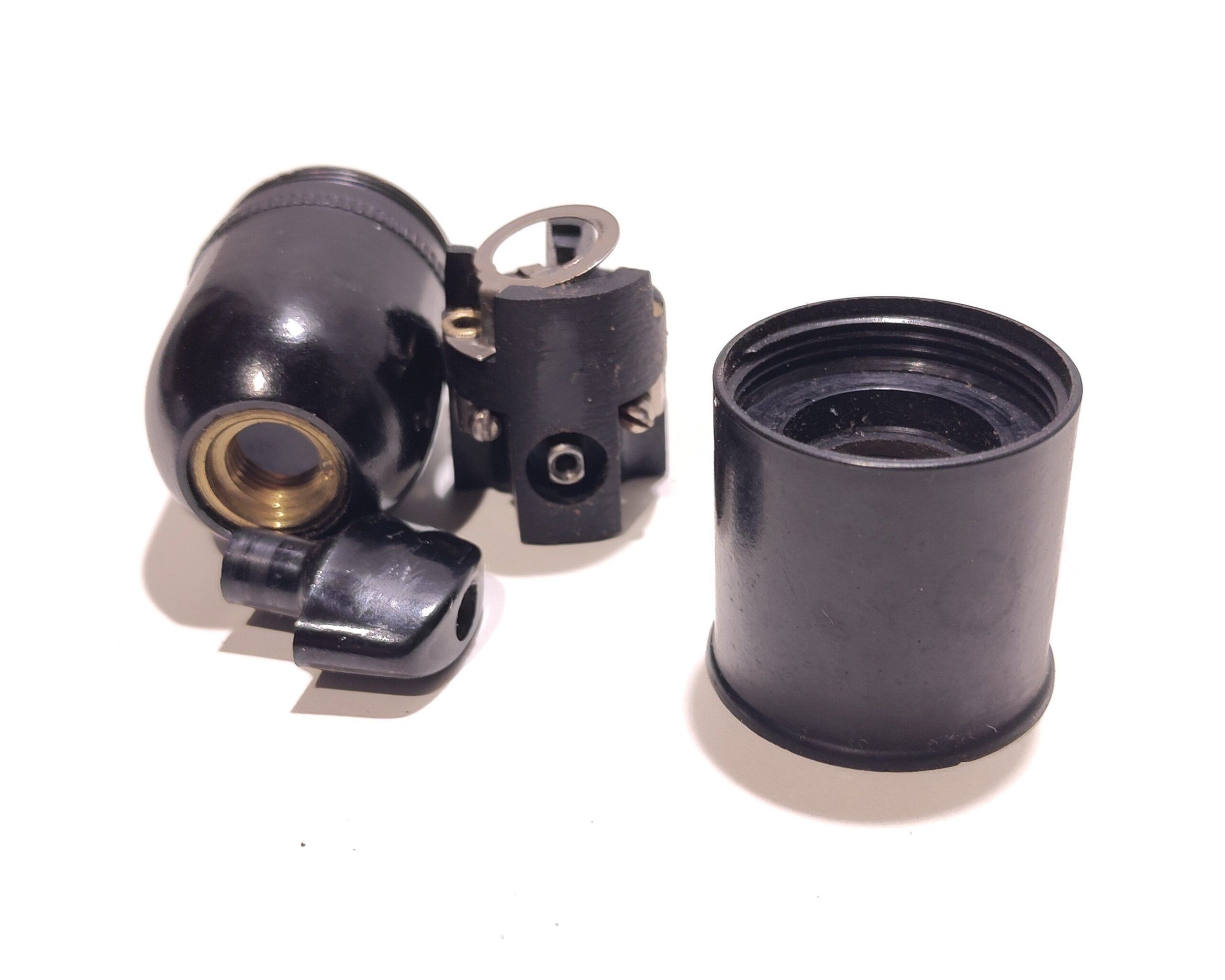 Antik E14 fatning. Sort bakelit. 65 mm med 360 graders afbryder ...