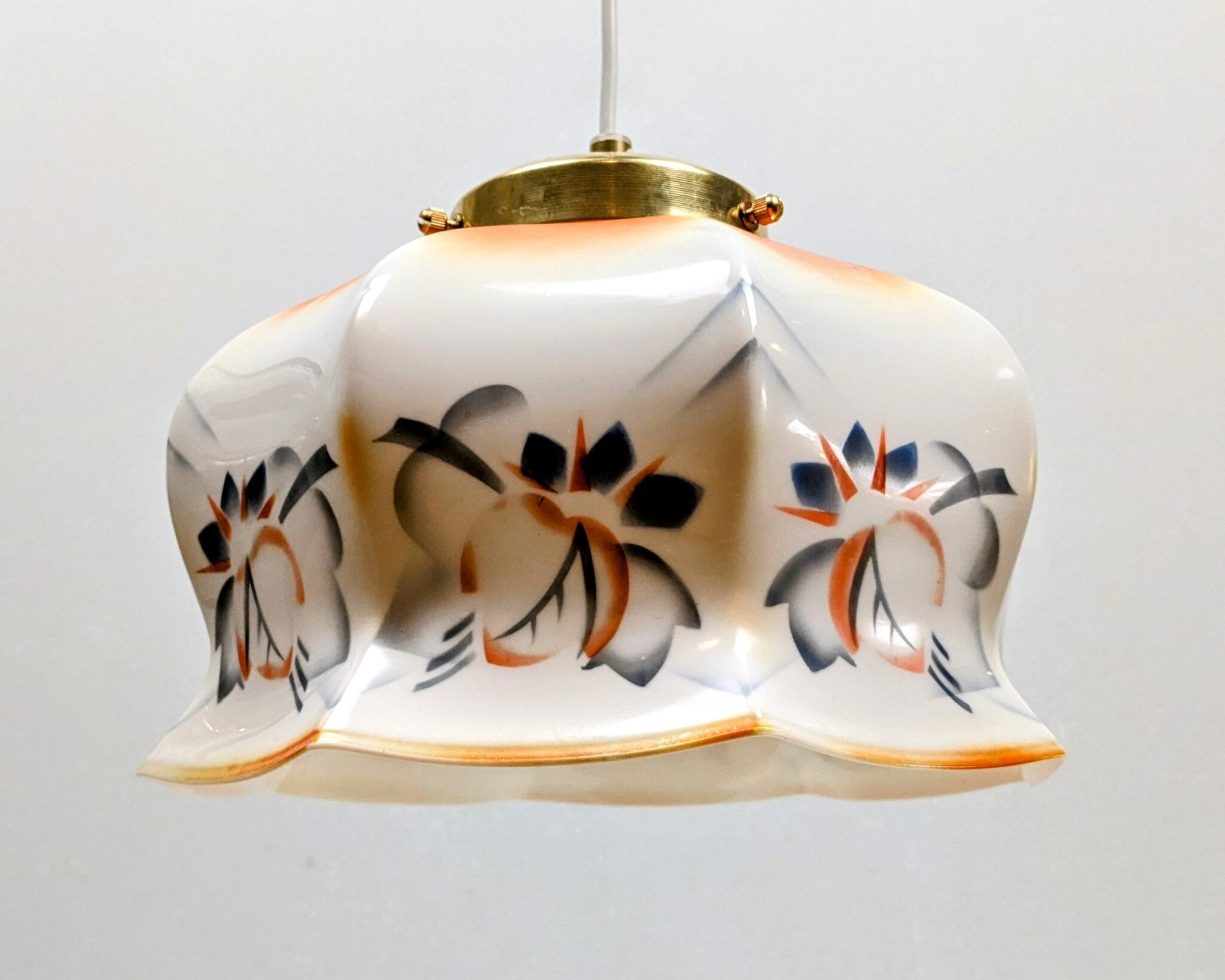 Smuk antik glas lampe med nyt messing ophæng og helt nyt el. Ø25 ...