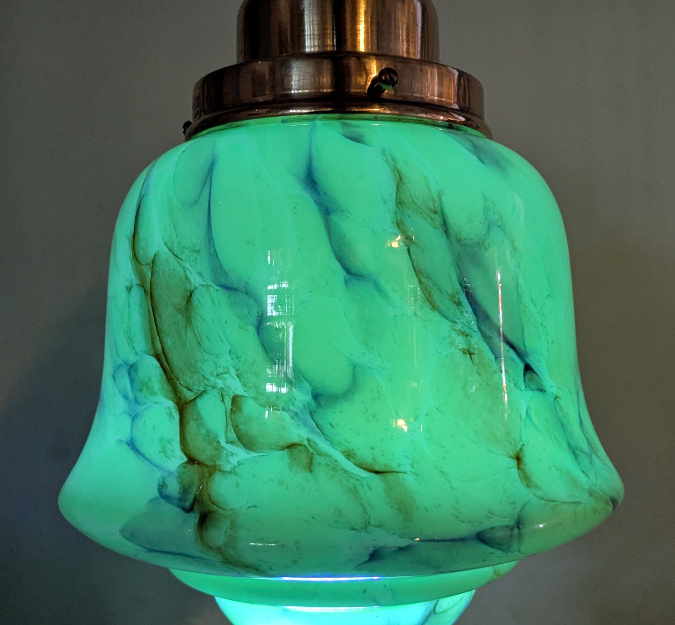 Sjælden grønlig Vintage uraline lampe – marmoréret glas – 1920. Nyt el ...